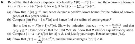Solved Recall That The Fibonacci Sequence Is Defined By