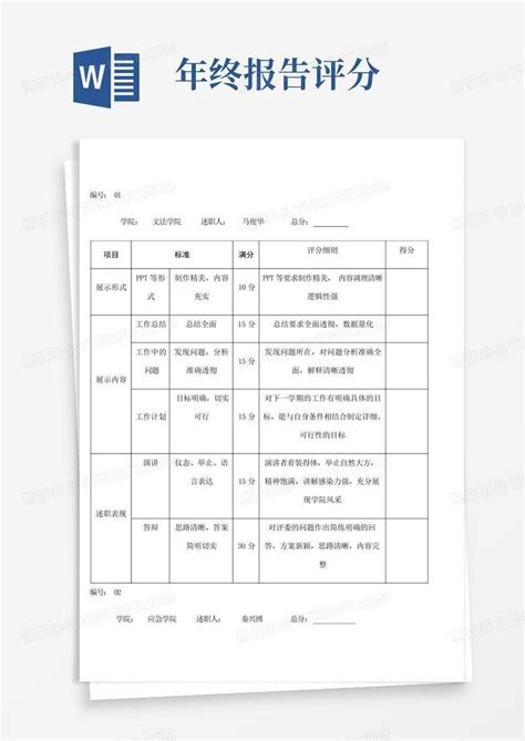 述职报告评分表最终word模板下载 编号qkjwxdmj 熊猫办公
