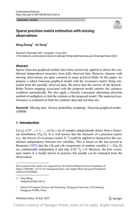 Sparse Precision Matrix Estimation With Missing Observations Request Pdf