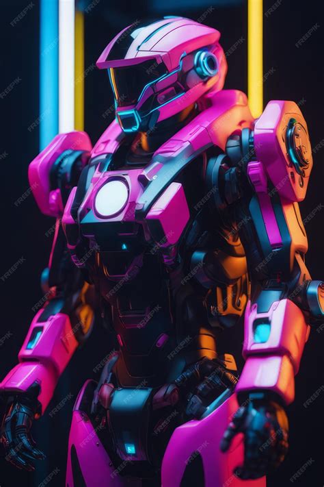 Premium Photo Robot In A Neon Light Robot In A Neon Light Futuristic