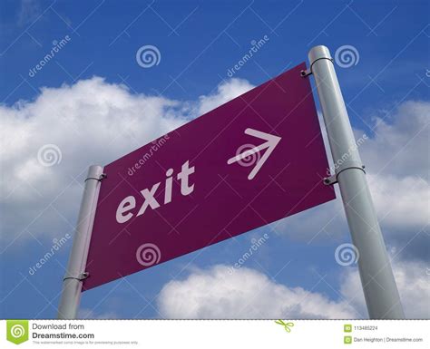 PURPLE EXIT SIGN AGAINST BLUE SKY And CLOUDS Stock Photo Image Of Signpost Solution