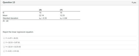Solved Report The Linear Regression Equation Chegg Com