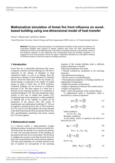 Pdf Mathematical Simulation Of Forest Fire Front Influence On Wood