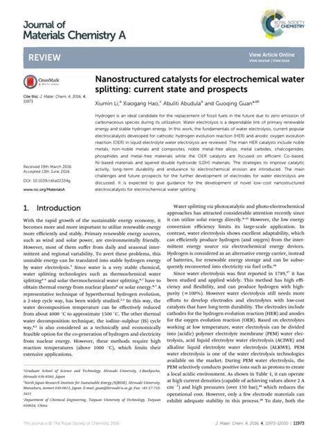 Review On Electrocatalysis For Hydrogen And Oxygen Production Pdf