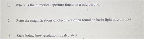 Solved Where Is The Numerical Aperture Found On A Chegg
