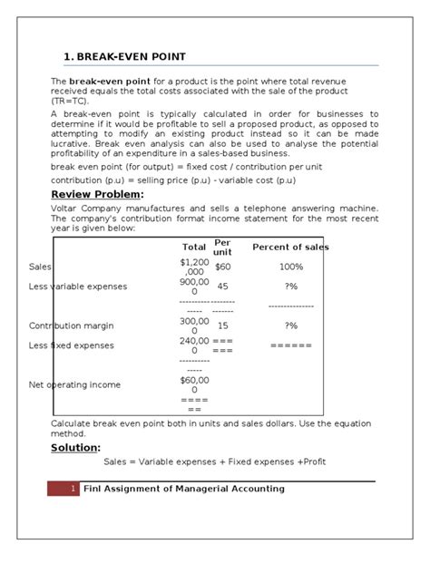 Break Even Point Pdf Business Economics Management Accounting
