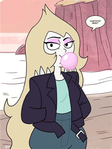 A Cartoon Girl With Long Blonde Hair And Glasses Blowing A Pink Bubble In Front Of Her Face