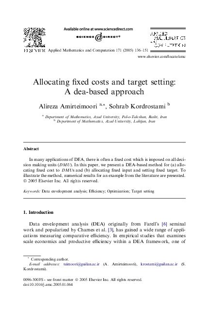 Pdf Allocating Fixed Costs And Target Setting A Dea Based Approach