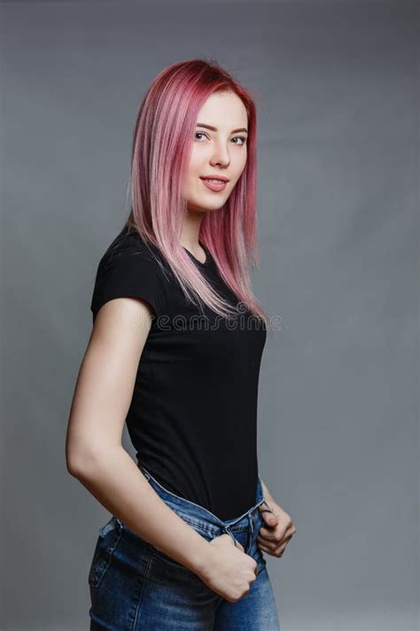 Beautiful Girl With Pink Hair Stock Image Image Of Hand Model 91930129