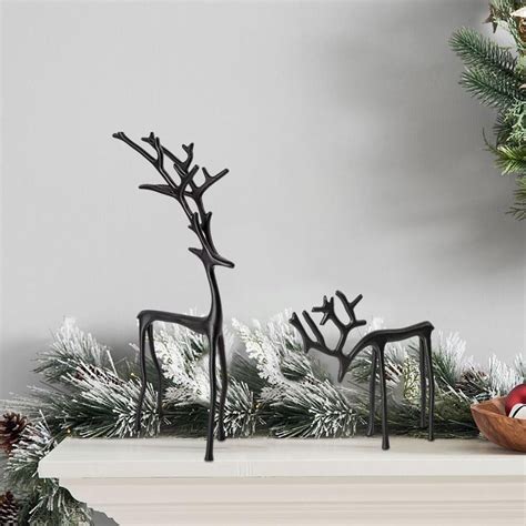 Black Reindeer Statues For Christmas Decorations Alloy Deer Sculpture