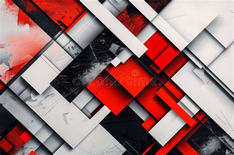 Dynamic Red White And Black Abstract Geometric Background For Captivating Visual Impact Stock