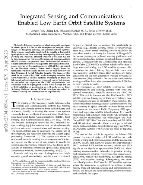 Pdf Integrated Sensing And Communications Enabled Low Earth Orbit Satellite Systems