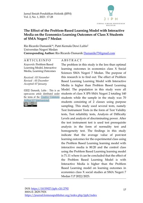 pdf the effect of the problem based learning model with interactive