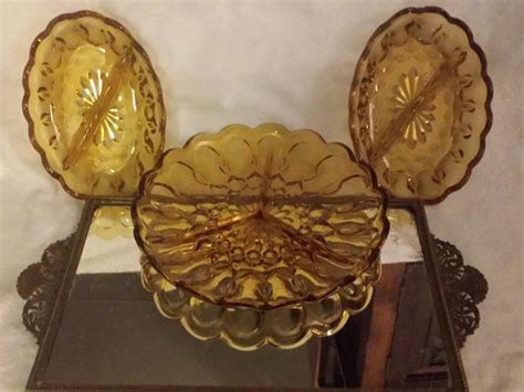 Vintage Viking Thumbprint Glass Amber Relish Trays Set Of 3 Etsy Relish Trays Etsy Antique