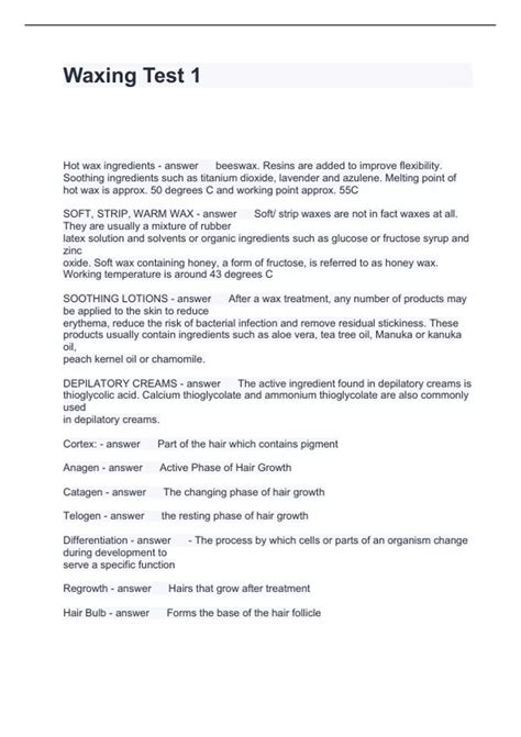 Waxing Test 1 Questions And Answers 100 Correct Waxing Stuvia Us