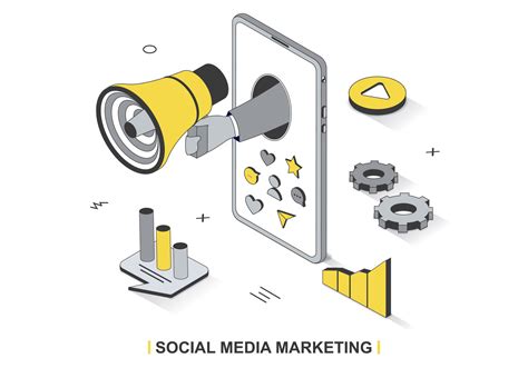 Social Media Marketing Concept In 3d Isometric Outline Design Business Promotion Online