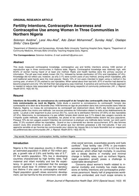 Pdf Fertility Intentions Contraceptive Awareness And Contraceptive