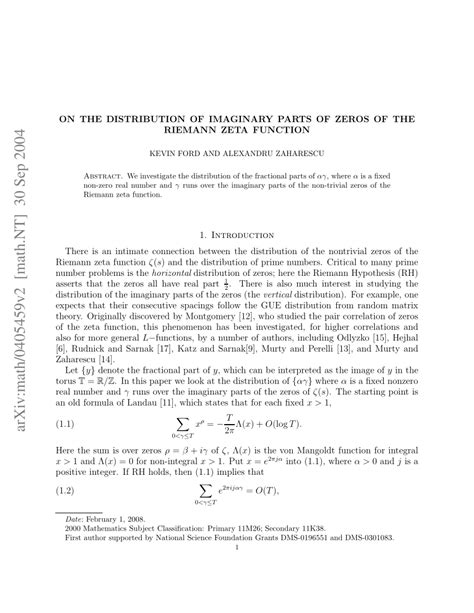 Pdf On The Distribution Of Imaginary Parts Of Zeros Of The Riemann Zeta Function