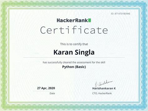 Karan Singla On Linkedin Hackerrank Python3 Certified