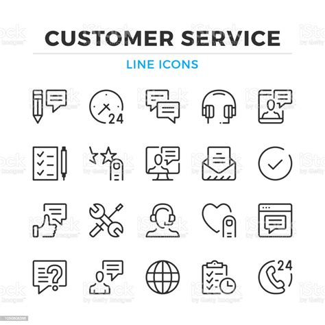고객 서비스 라인 아이콘을 설정합니다 현대 개요 요소 그래픽 디자인 개념입니다 선 선형 스타일입니다 간단한 기호 컬렉션입니다 벡터 라인 아이콘 아이콘에 대한 스톡 벡터 아트