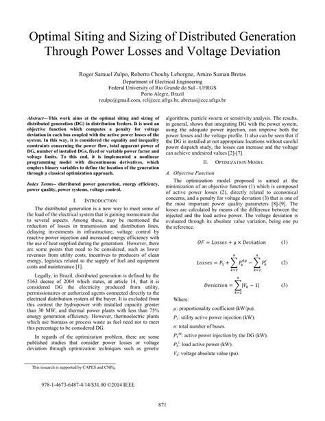 Pdf Optimal Siting And Sizing Of Distributed Generation Through Power