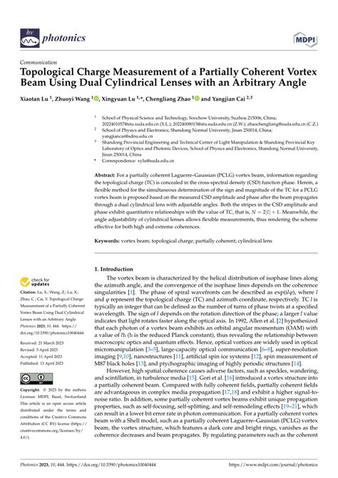 Pdf Measurement Of A Partially Coherent Vortex Beam Using Dual