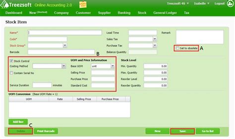 stock item how to create or edit stock items in treezsoft