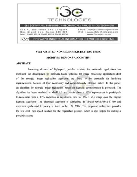 Vlsi Assisted Nonrigid Registration Using Modified Demons Algorithm Pdf