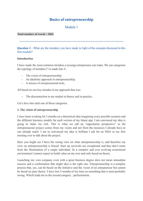 SOLUTION Basics Of Entrepreneurship I Module 1 Studypool