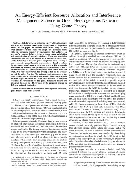 Pdf An Energy Efficient Resource Allocation And Interference Management Scheme In Green