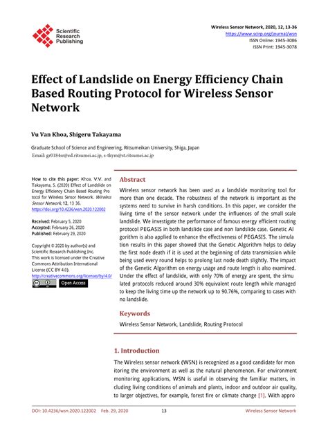pdf effect of landslide on energy efficiency chain based routing protocol for wireless sensor