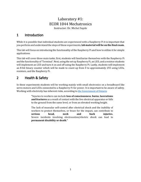 ECOR Lab N A Laboratory ECOR Mechatronics Instructor Dr Michel Sayde