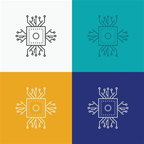Chip Cpu Microchip Processor Technology Icon Over Various Background Line Style Design