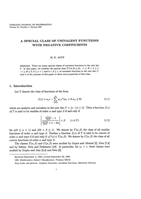 Pdf A Special Class Of Univalent Functions With Negative Coefficients