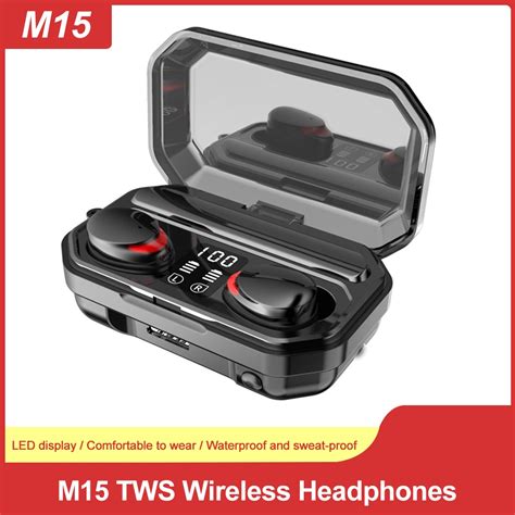 M15 Twsหูฟังไร้สายbt5 0 Ipx7กันน้ำ2000mahกล่องชาร์จpowerหน้าจอไฟฉาย
