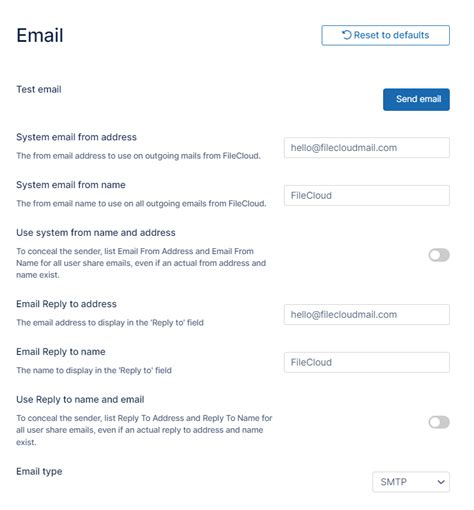 Email Settings Filecloud Docs Server