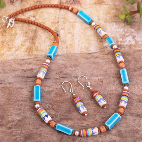 Ceramic Bead Jewelry Set Sky Over Cusco Ceramic Bead Jewelry