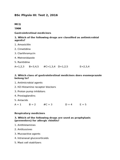 2016 Physio Test 2 Memo Pdf Drugs Medical Specialties