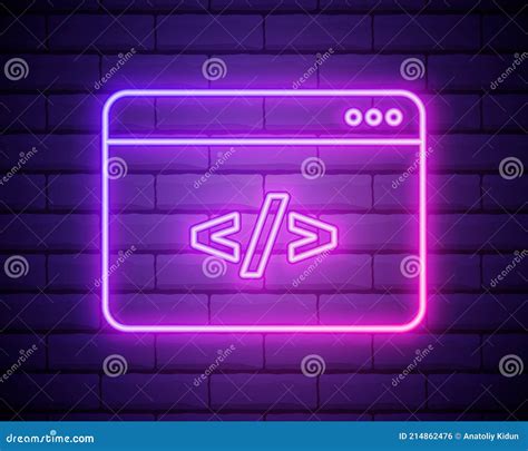 Coding Neon Iconprogramming Elements Of Browser Set Stock Vector