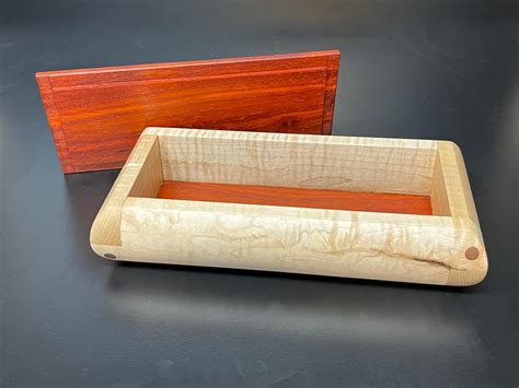 Tiger Maple Box With Padauk Lid And Recessed Plinth Base Which Raises