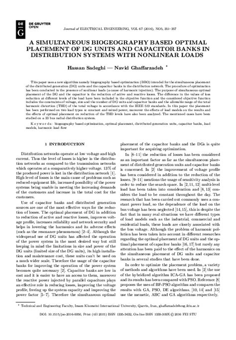 pdf a simultaneous biogeography based optimal placement of dg units and capacitor banks in