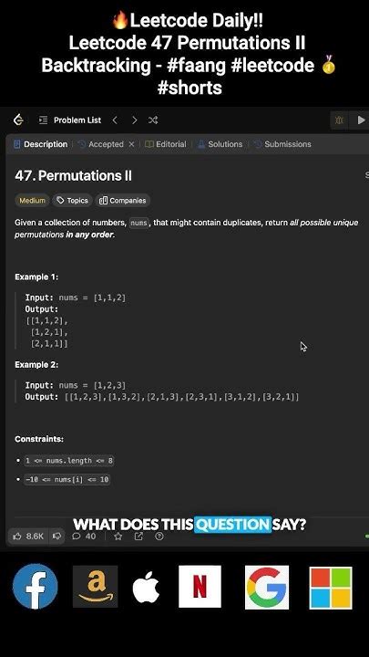 🔥leetcode Daily Leetcode 47 Permutations Ii Backtracking Faang