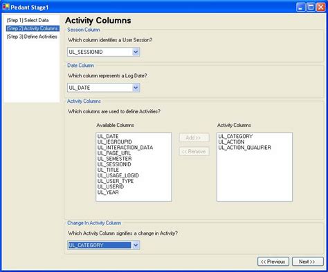 Selecting The Columns That Will Be Used To Define The Activities From A Download Scientific