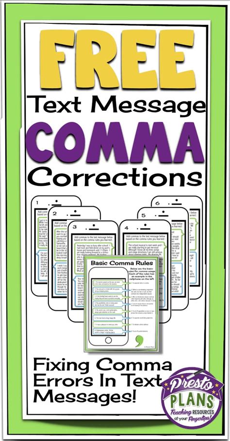 Comma Task Cards Activity And Poster Correcting Comma Errors In Text Messages Teaching