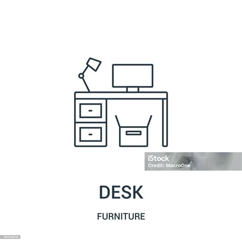 가구 컬렉션에서 책상 아이콘 벡터입니다 얇은 라인 데스크 개요 아이콘 벡터 일러스트 레이 션입니다 웹 및 모바일 앱 로고 인쇄 미디어에 사용할 선형 기호입니다 가구에 대한
