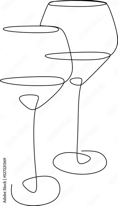 Wine Glass Continuous Line Drawing Black Sketch On White Background Continuous Simple Drawing