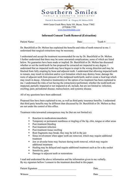 Informed Consent Tooth Removal Extraction Burchfield Dds Fill