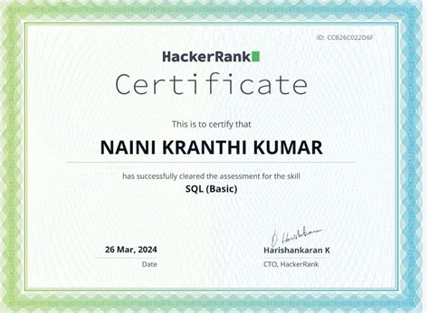 Kranthi Kumar Naini On Linkedin Sql Dataanalysis Certification Hackerrank