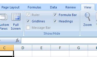 How To Show Or Hide Gridlines Column Names Row Numbers Or Formula Bar In Excel