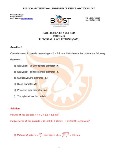 chee 414 tutorial 1 solutions 2023 pdf density physical sciences